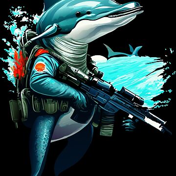 "A dolphin with a gun." Stickerundefined by ReneMM | Redbubble