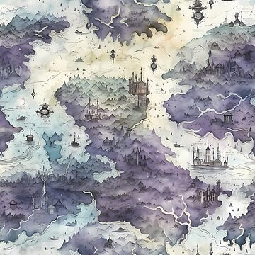 "Gothic Fantasy World Watercolor Map Pattern on Parchment" Poster for ...