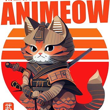 "Animeow Samurai fat Cat Japanese brown and orange and red symbol ...