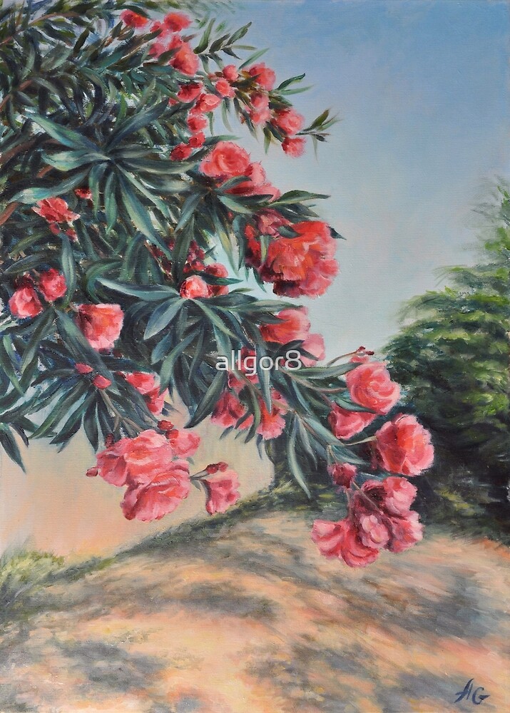 "Oleander in the yard_oil painting" by allgor8 | Redbubble
