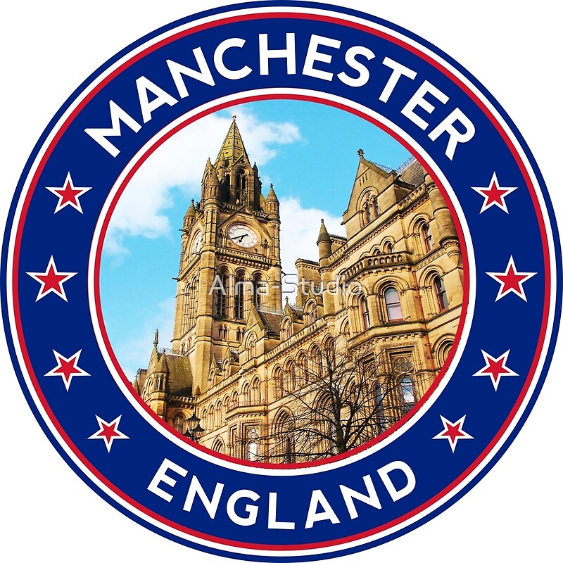 "Manchester, England, circle with photo" by Alma-Studio | Redbubble