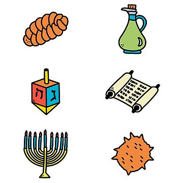 "Hanukkah Essentials Sticker Pack - Menorah, Dreidel, Torah, Latke ...