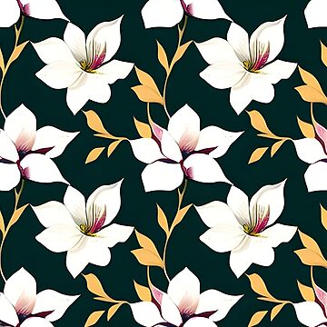 "Black Gold and White Magnolia Flowers Southern Pattern" Sticker for ...
