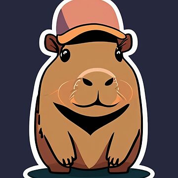 "Cute Capybara cartoon art, wearing Cap" Sticker for Sale by happy-capy ...