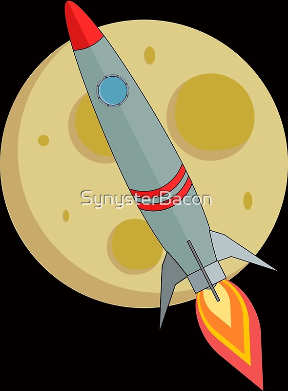 "Rocket Flying over Moon" by SynysterBacon | Redbubble