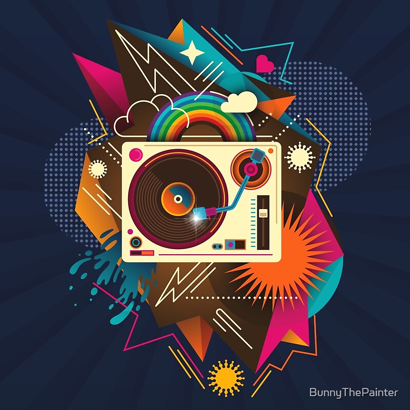 "Goodtime Party Music Retro Rainbow Turntable Graphic " by ...