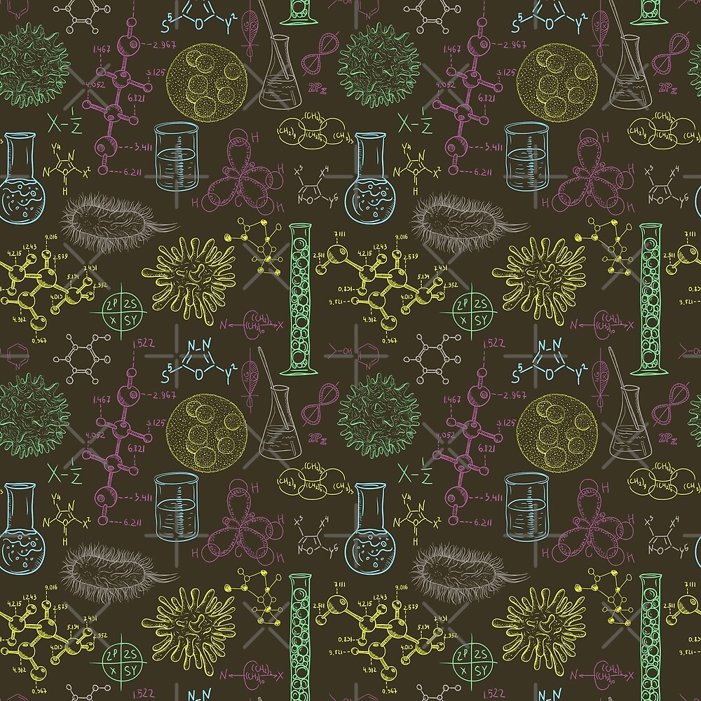 "Science laboratory seamless pattern with microbes and viruses. " by ...