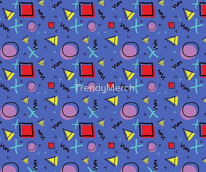 "90's Themed Blue (Memphis Style Pattern)" by TrendyMerch | Redbubble