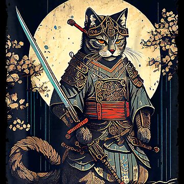 "Vintage Japanese Samurai Ninja Cat Tattoo Kawaii" Poster for Sale by ...