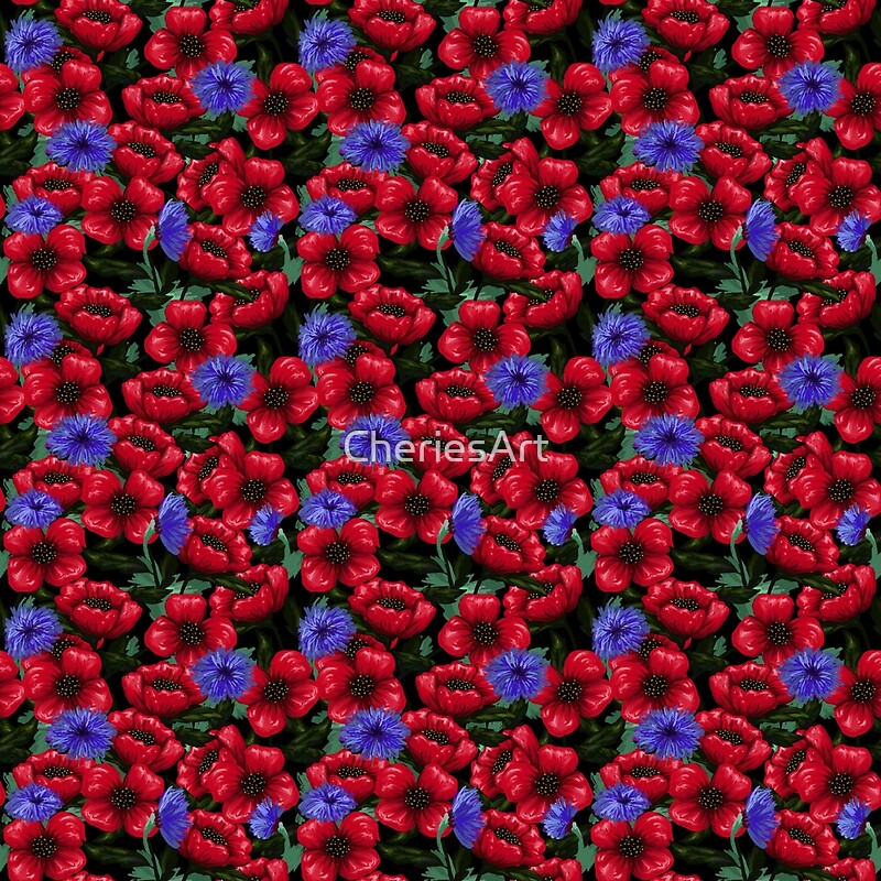 "Painted Poppies and Cornflowers Floral Art" by CheriesArt | Redbubble