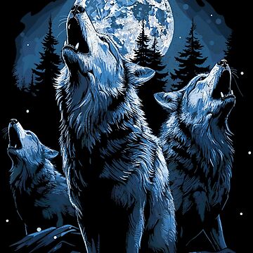 "Three Wolves Howling At The Full Moon" Canvas Print for Sale by ...