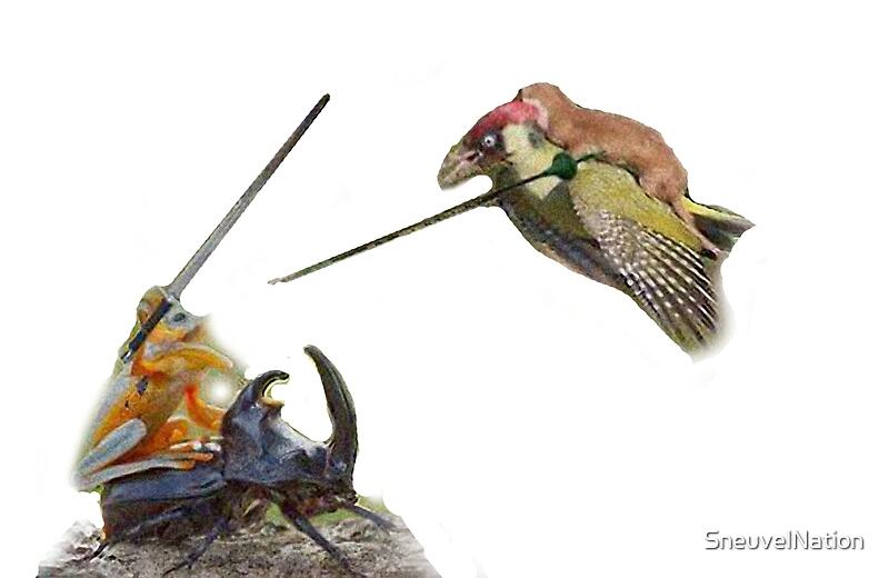 "weasel riding woodpecker versus frog riding beetle" by SneuvelNation ...