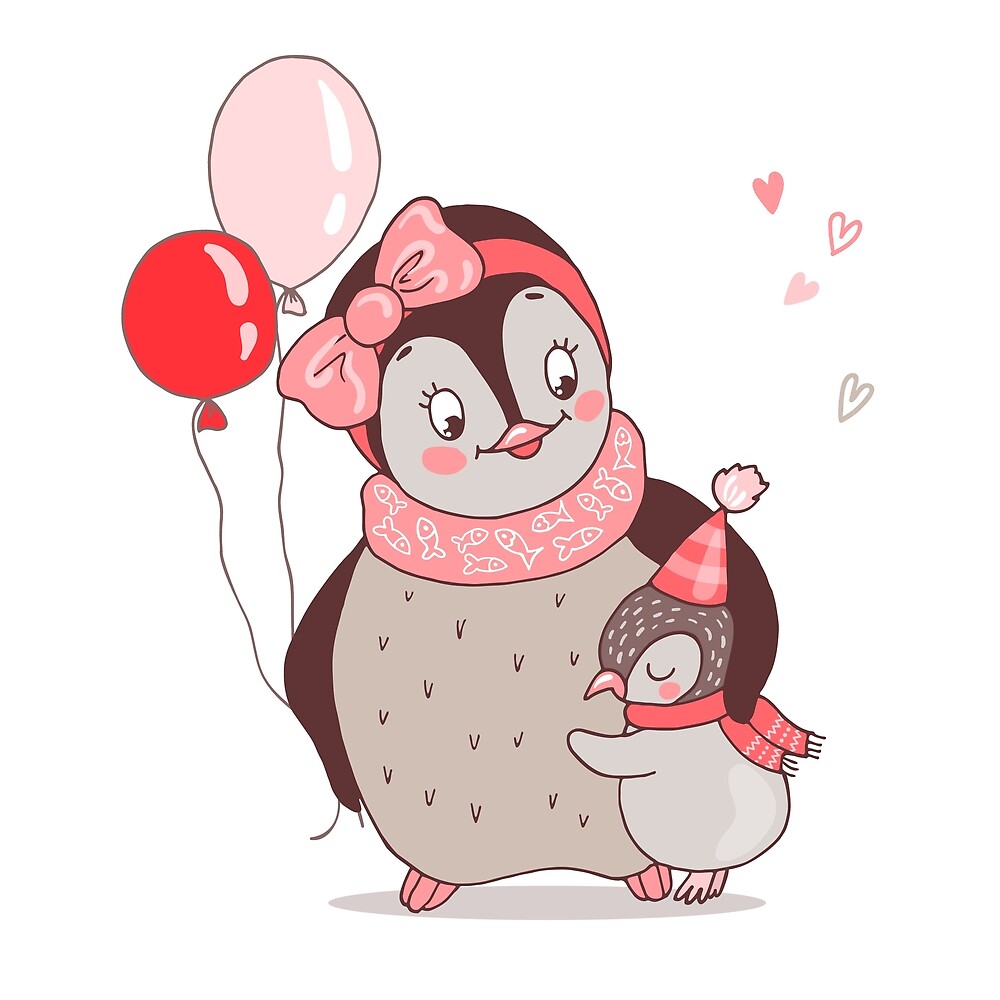 "Cute mom and baby penguins together" by MayyaIva | Redbubble