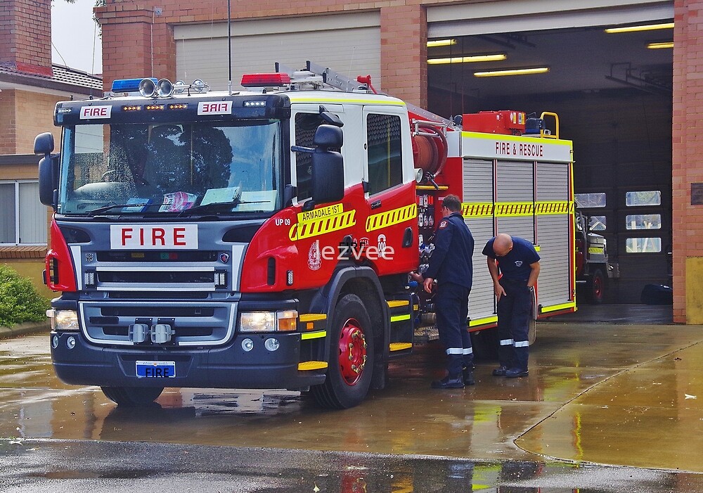 "Maintenance Time on the Fire Engine" by lezvee | Redbubble