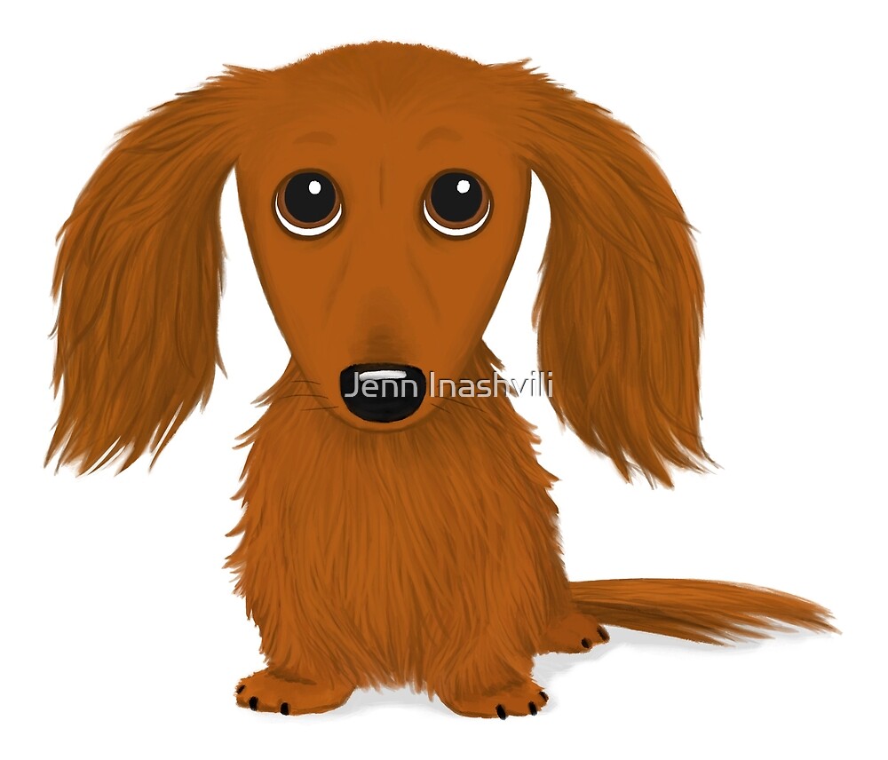 "Longhaired Red Dachshund Cartoon Wiener Dog" by Jenn Inashvili | Redbubble