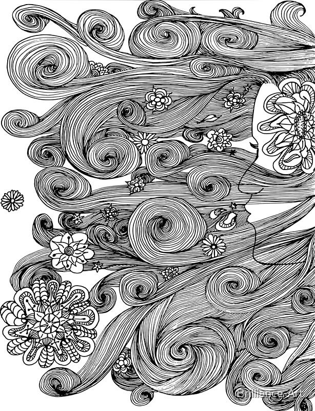 "Girl on a Windy Day - Original Ink Drawing" by Brilliance-Art | Redbubble