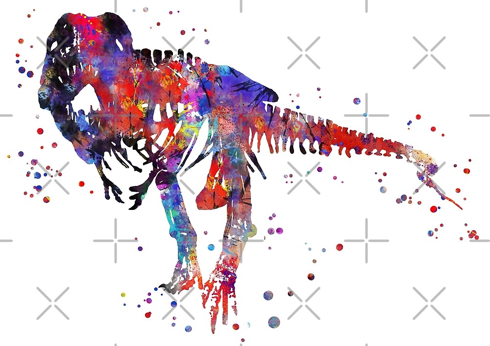 "T Rex, Dinosaur, watercolor T Rex, T rex skeleton" by Rosaliartbook ...