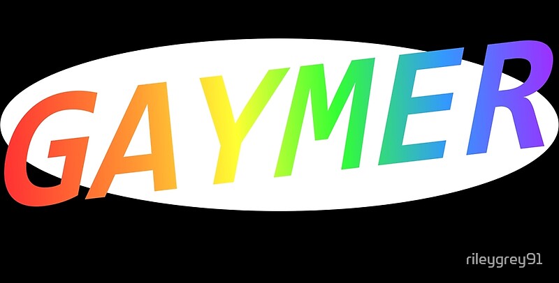 "Gaymer - rainbow text on white" by rileygrey91 | Redbubble