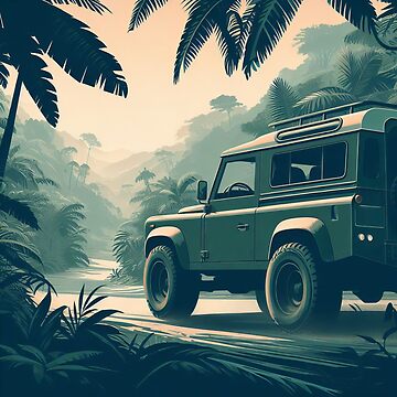 "Jungle Trekker: Land Rover Defender Lush Odyssey" Sticker for Sale by ...