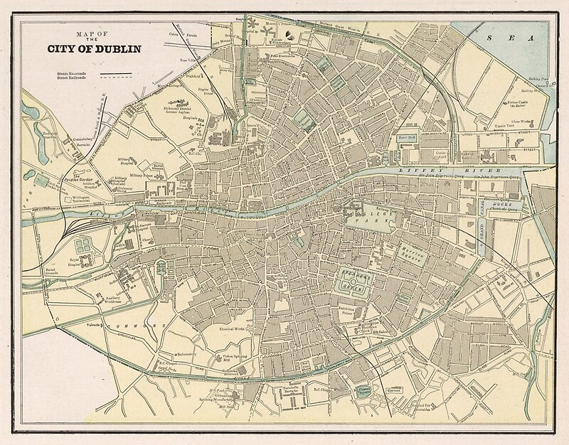 "Vintage Map of Dublin Ireland (1901)" by BravuraMedia | Redbubble