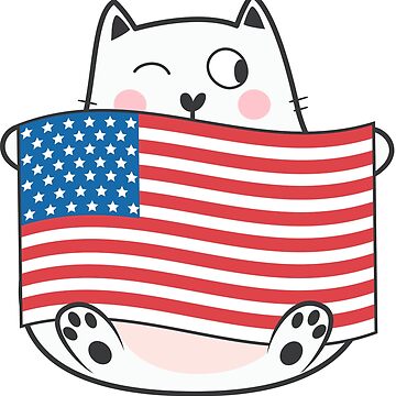 "cute cat holding us flag, cartoon cat holding us flag, cat holding us ...