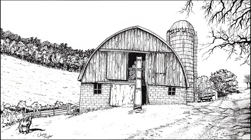 "Farm Ink Drawing" by Cherie Taylor | Redbubble