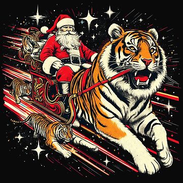 "Santa's sleigh pulled by tigers" Sticker for Sale by LemuellTrends ...