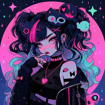 "Adorable Bright Neon Goth Anime Girl" Sticker for Sale by bubblegoth ...
