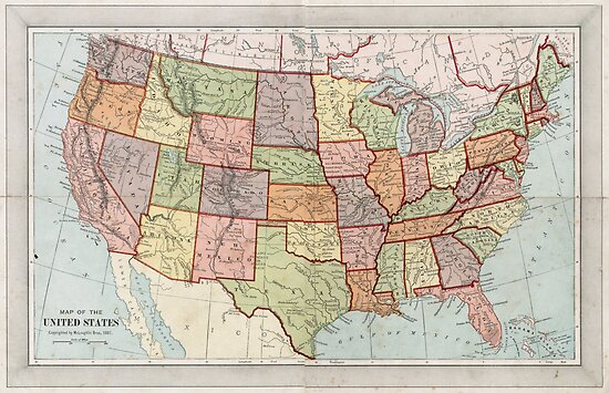 "Vintage Map of The United States (1887)" Poster by BravuraMedia ...