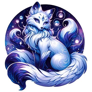 "Light Blue Kitsune Fox, Anime, Kawaii, Cute, Japanese Myth" Sticker ...