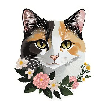"Cute Calico Cat With Flowers" Sticker for Sale by dariapoczekaj ...