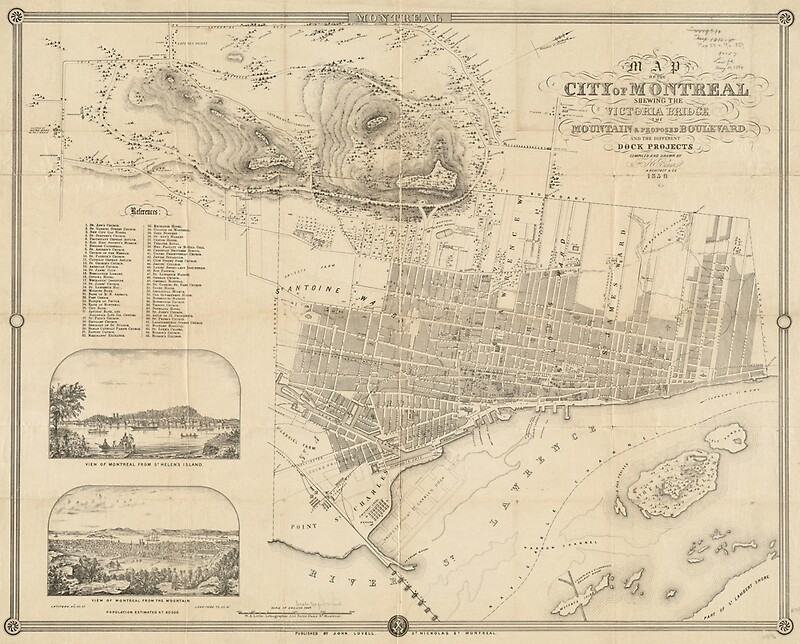 "Vintage Map of Montreal (1859)" by BravuraMedia | Redbubble