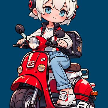 "Cute Chibi Girl on a Red Italian Scooter" Sticker for Sale by ...