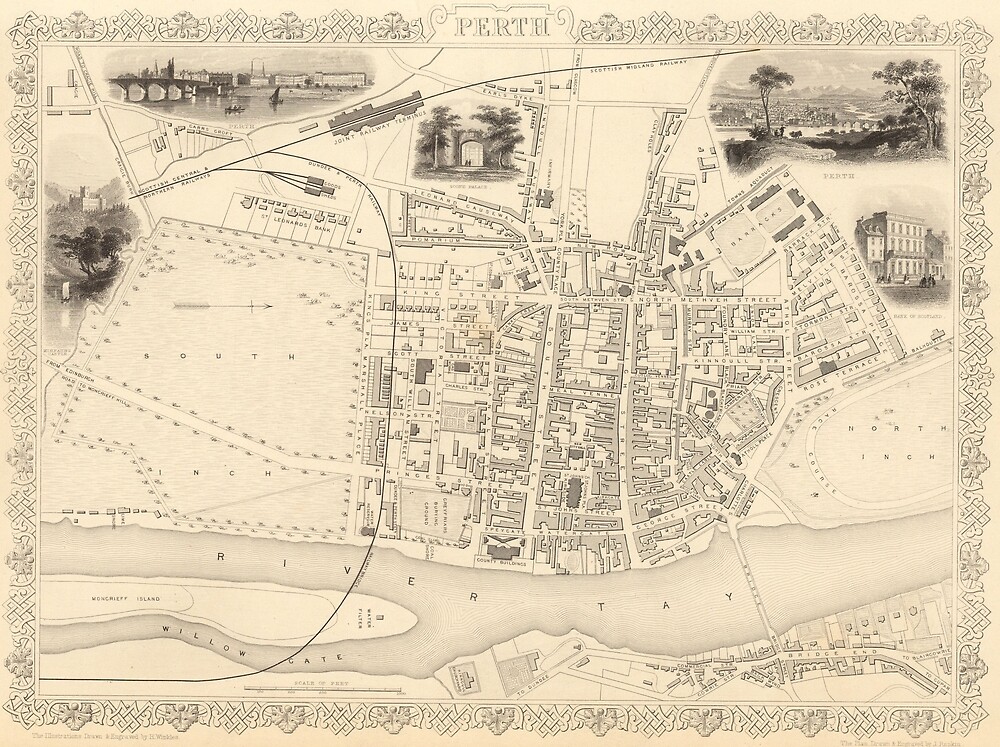 "Vintage Map of Perth Scotland (1851)" by BravuraMedia | Redbubble