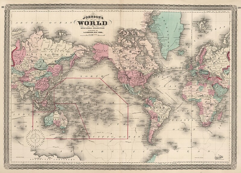 "Vintage Map of The World (1870)" by BravuraMedia | Redbubble