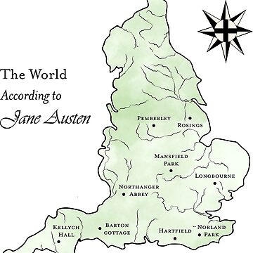 "Jane Austen Map of England Literary Bookish" Sticker for Sale by ...