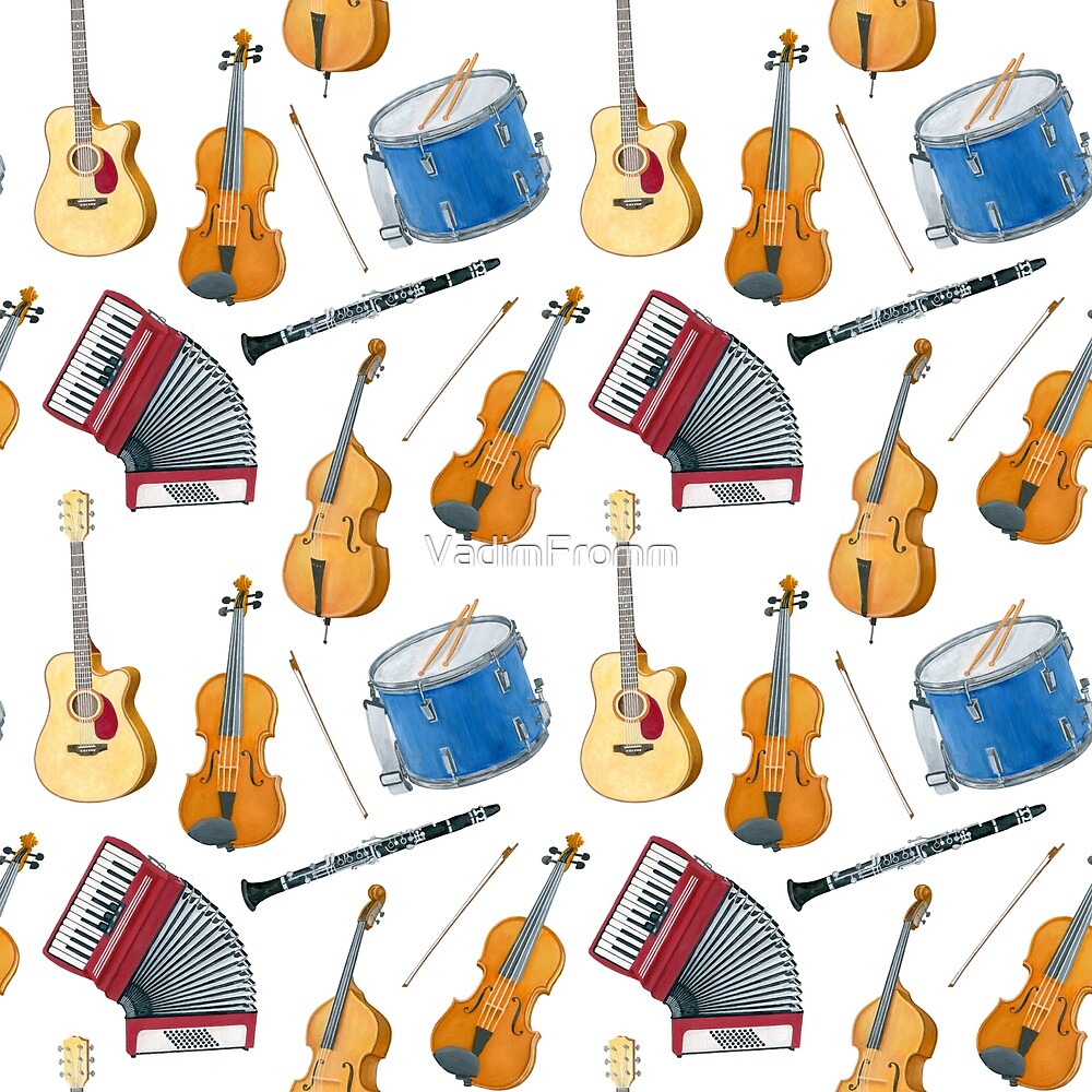 "Watercolour cute seamless music instruments pattern" by VadimFromm ...