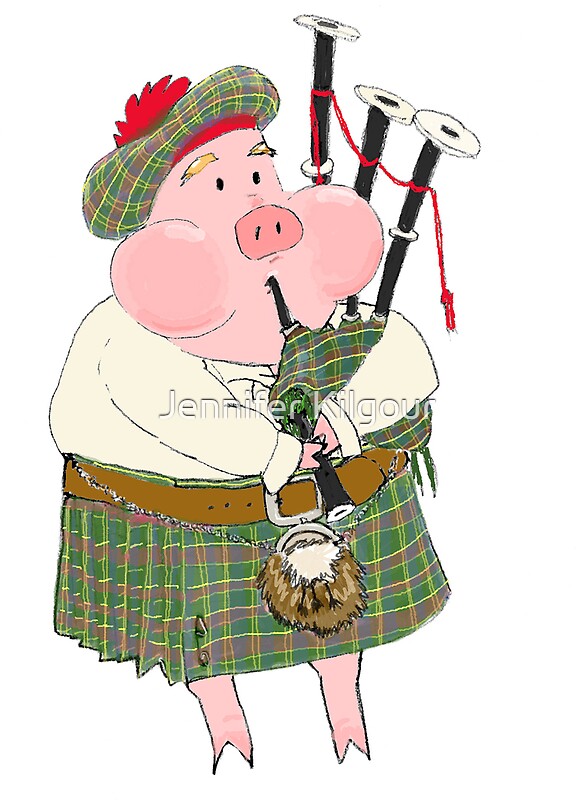 "Bagpipe Pig" by Jennifer Kilgour | Redbubble