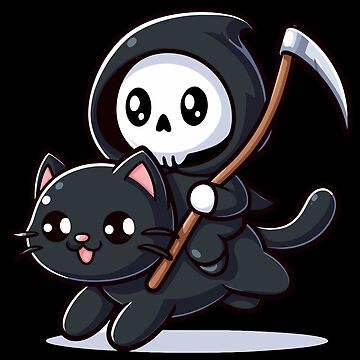 "Cute baby Grim Reaper Riding on Black Cat - Halloween Fantasy Art ...