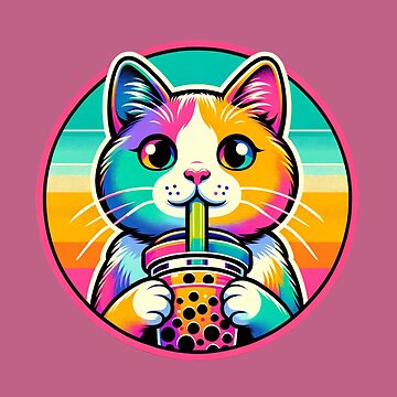 "Cute Cat Sipping Boba Tea" Sticker for Sale by Graffiti-Space | Redbubble