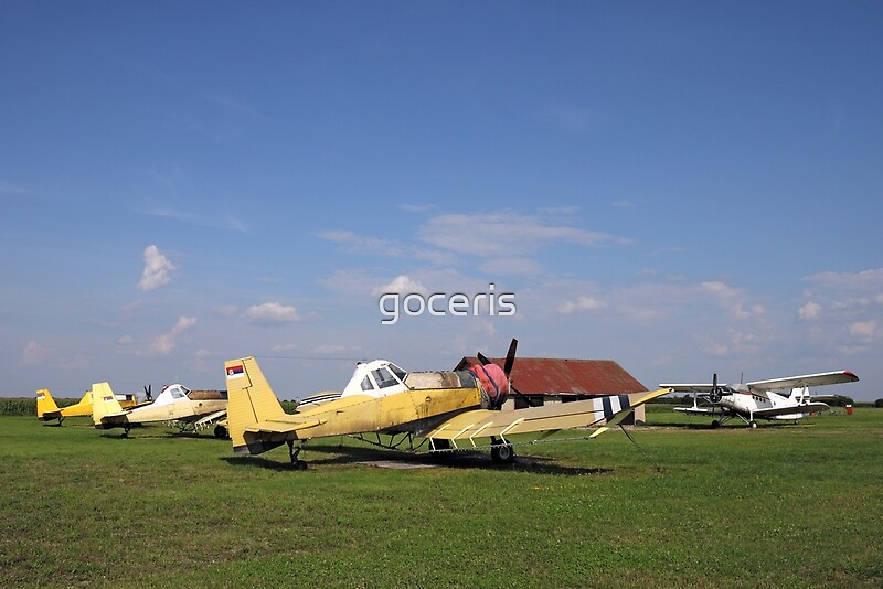 "old crop duster airplanes on airfield" by goceris | Redbubble