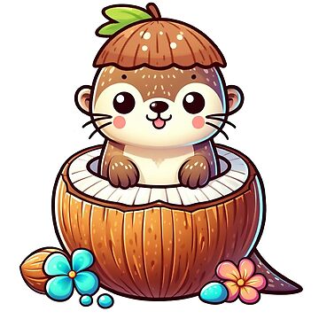 "Otter Coconut Cute Art" Sticker for Sale by Delidream | Redbubble