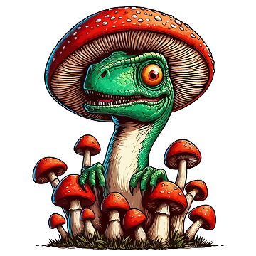 "Cute Velociraptor Mushroom Hat Dinosaur Garden" Sticker for Sale by ...