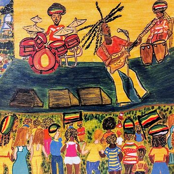 "Painting of Colorful Outdoor reggae concert with rastafari band on ...