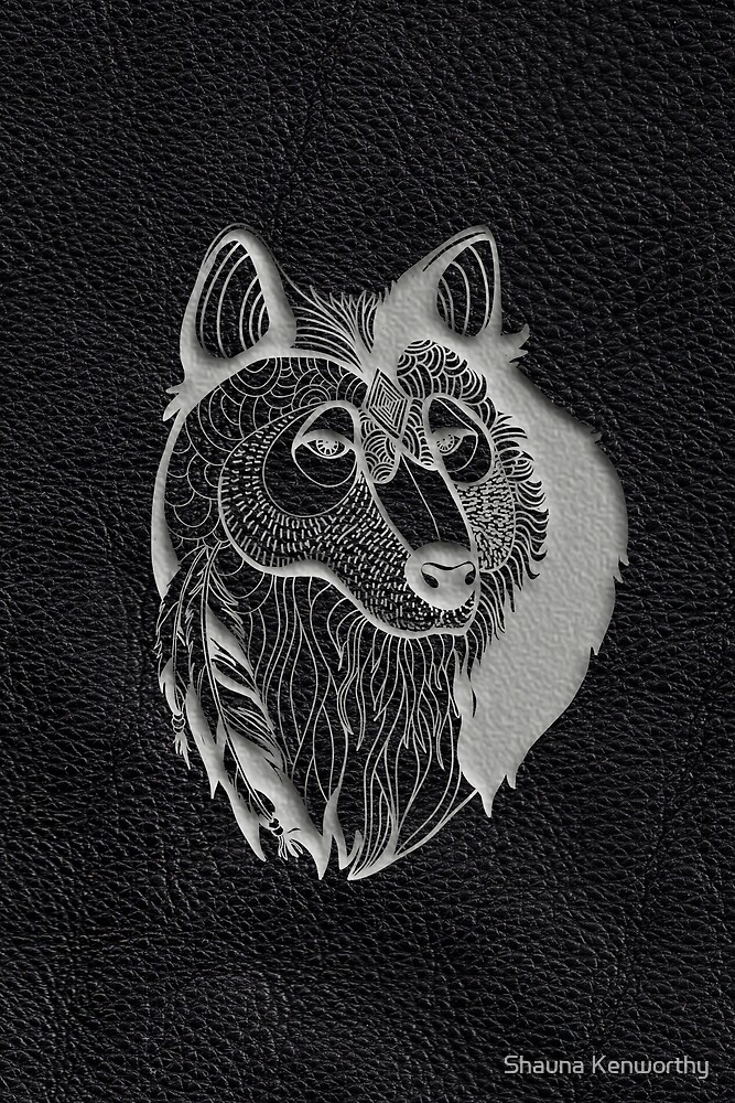 "Silver wolf embossed on leather" by Shauna Kenworthy | Redbubble