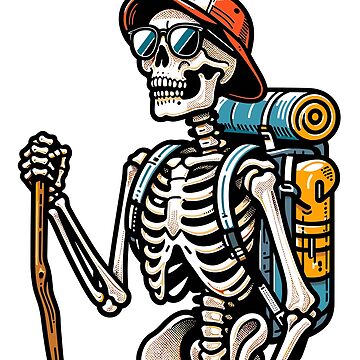 "Skeleton Adventurer Ready for Travel - Hiking Humor" Sticker for Sale ...