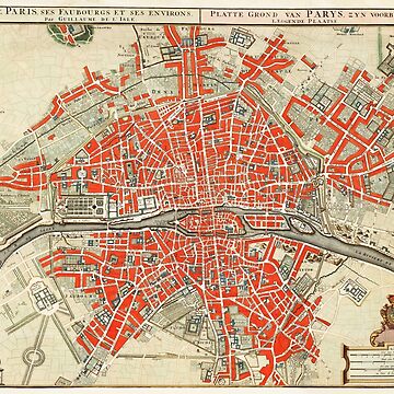 "Map of Paris - Plattegrond van Parijs (ca. 1721–1774) by Guillaume Delisle." Sticker for Sale ...