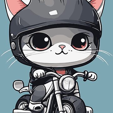 "Cute Kawaii cat riding a motorcycle" Sticker for Sale by Atlantico54 ...