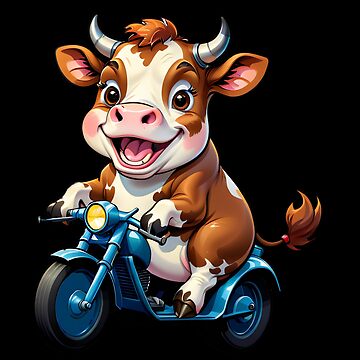 "Cute Smiling Cow Riding a Motorcycle" Sticker for Sale by wolfer21 ...