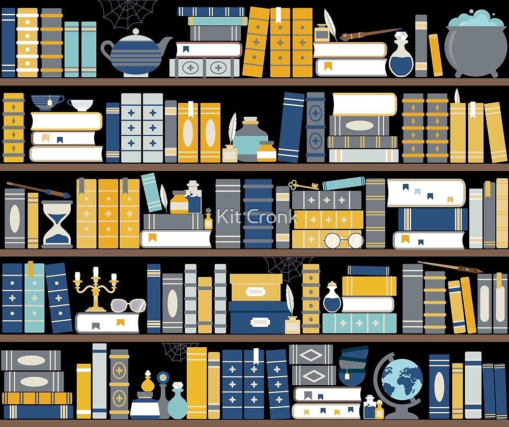 "Bookcase Pattern - Blue Yellow Library" by Kit Cronk | Redbubble